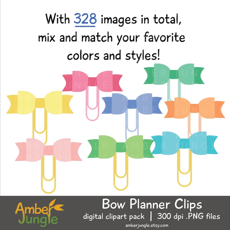 Bow Planner Clip Clipart - Instant Download! Ribbon Planner Clips Clip ...
