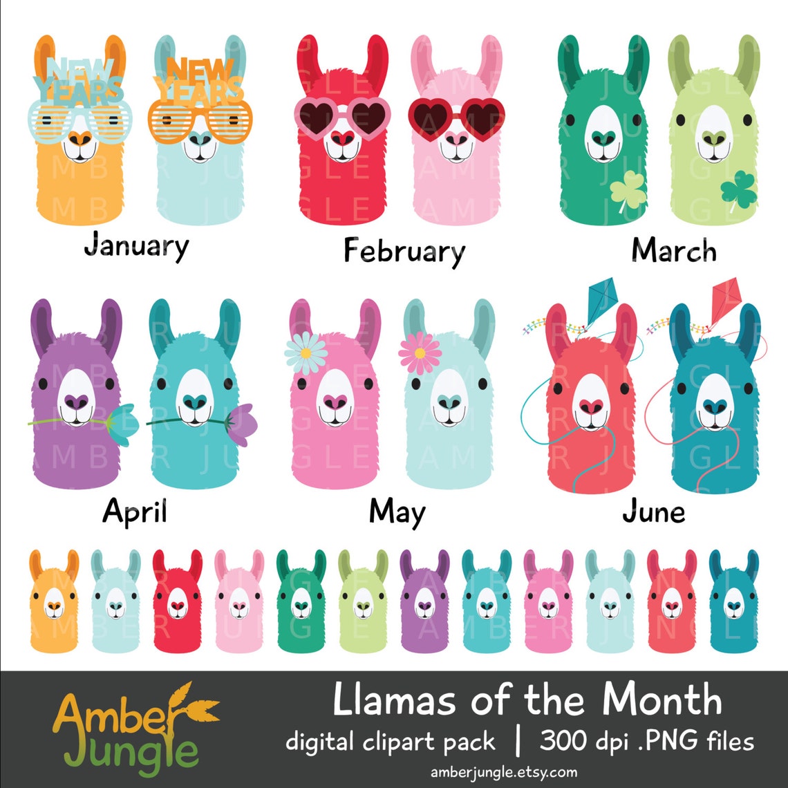 Llama Clipart- Llamas Planner Clip Art- Llama of the Month Heads ...