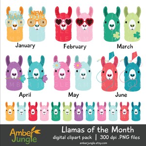 Llama Clipart- Llamas Planner Clip Art- Llama of the Month Heads ...