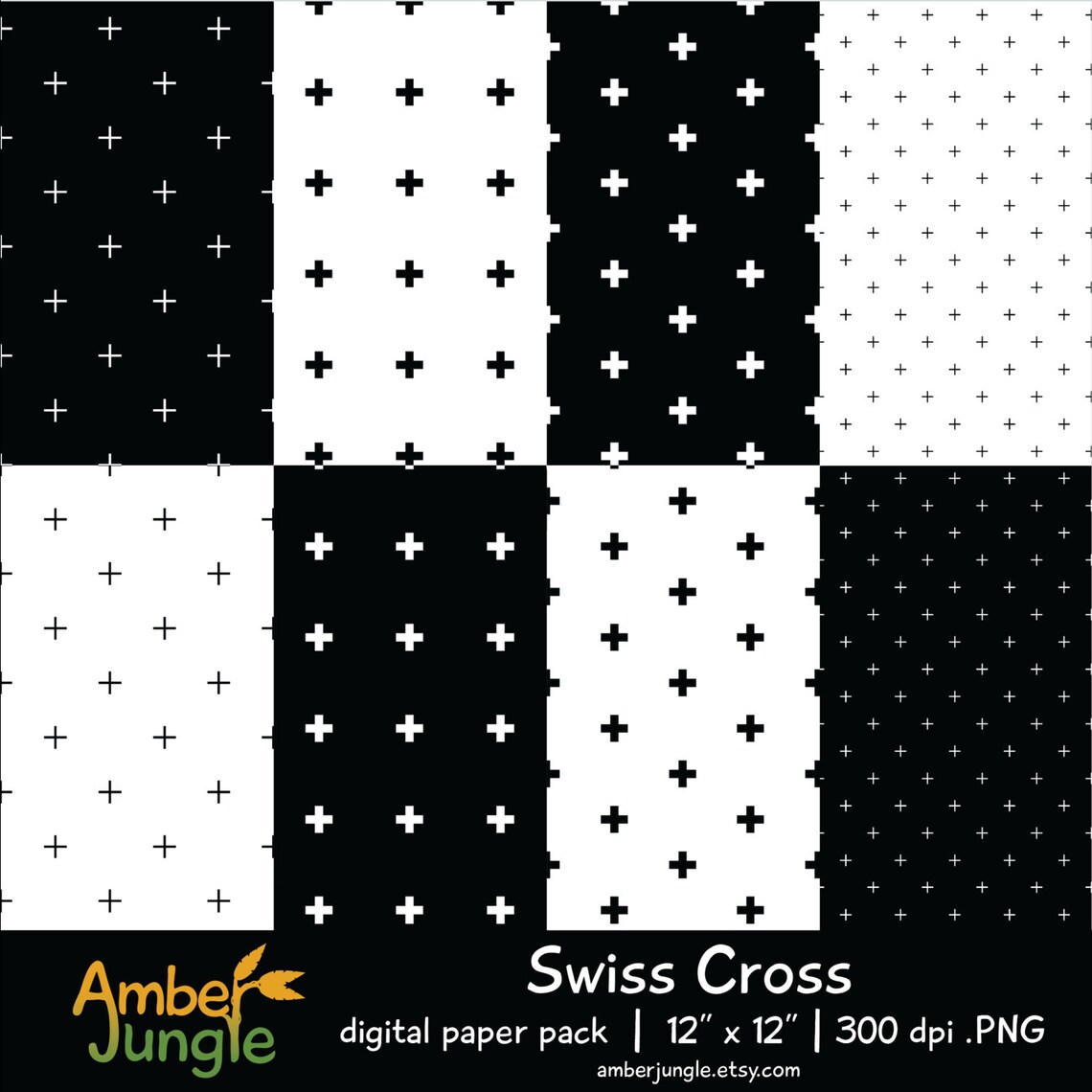 Swiss Cross Digital Paper Pack- Geometric Black and White- Instant ...