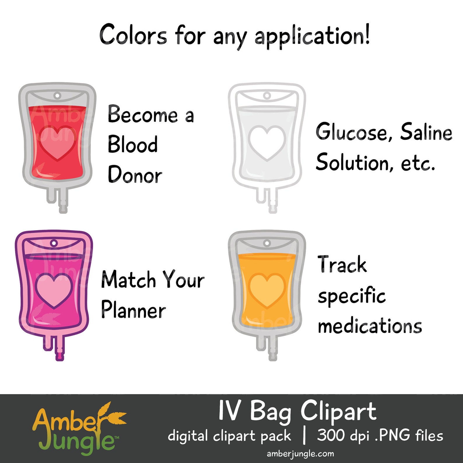 IV Clipart- IV Bag Clip Art for Planner Stickers- Medical Hospital ...