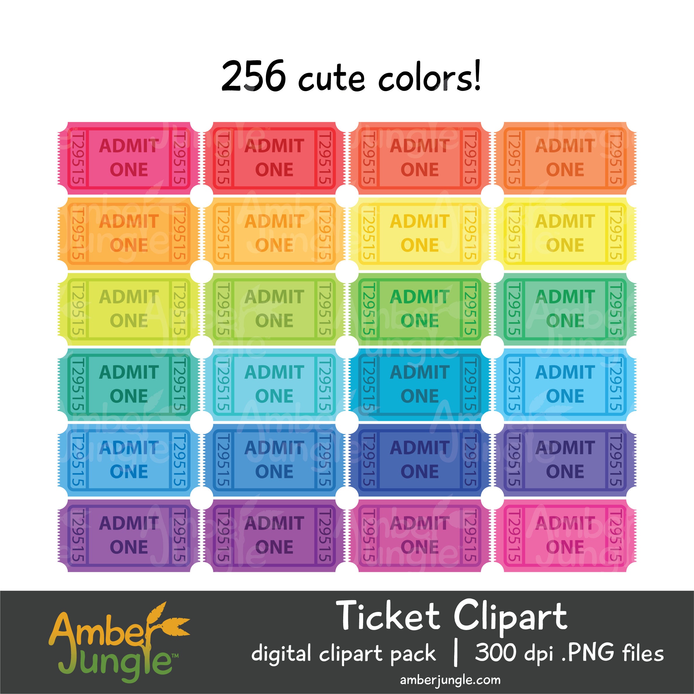 Tickets Clipart- Rainbow Clip Art for Planner Stickers- Admit One ...