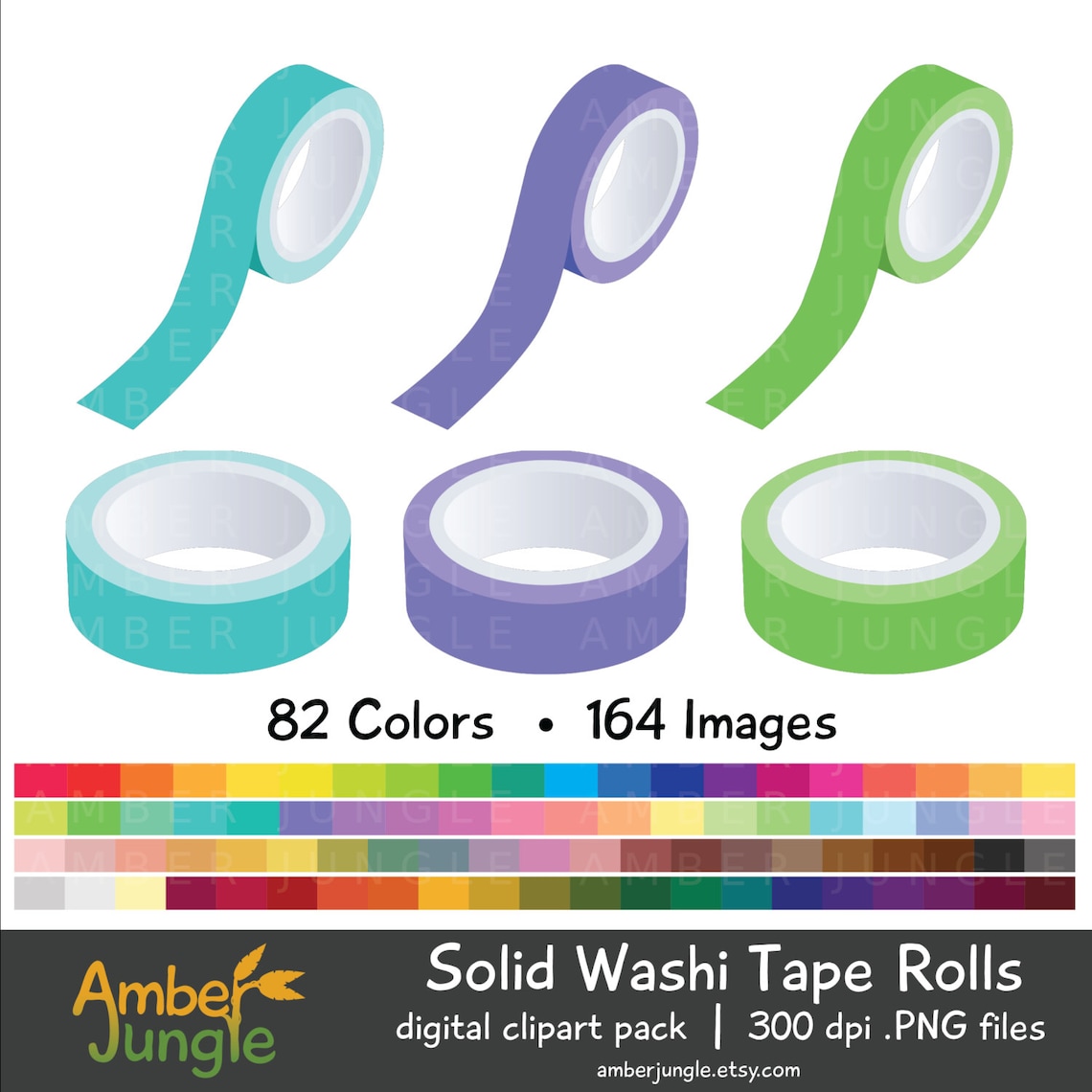 Washi Tape Roll Clipart - Solid Washi Tape Clip Art for Planner ...