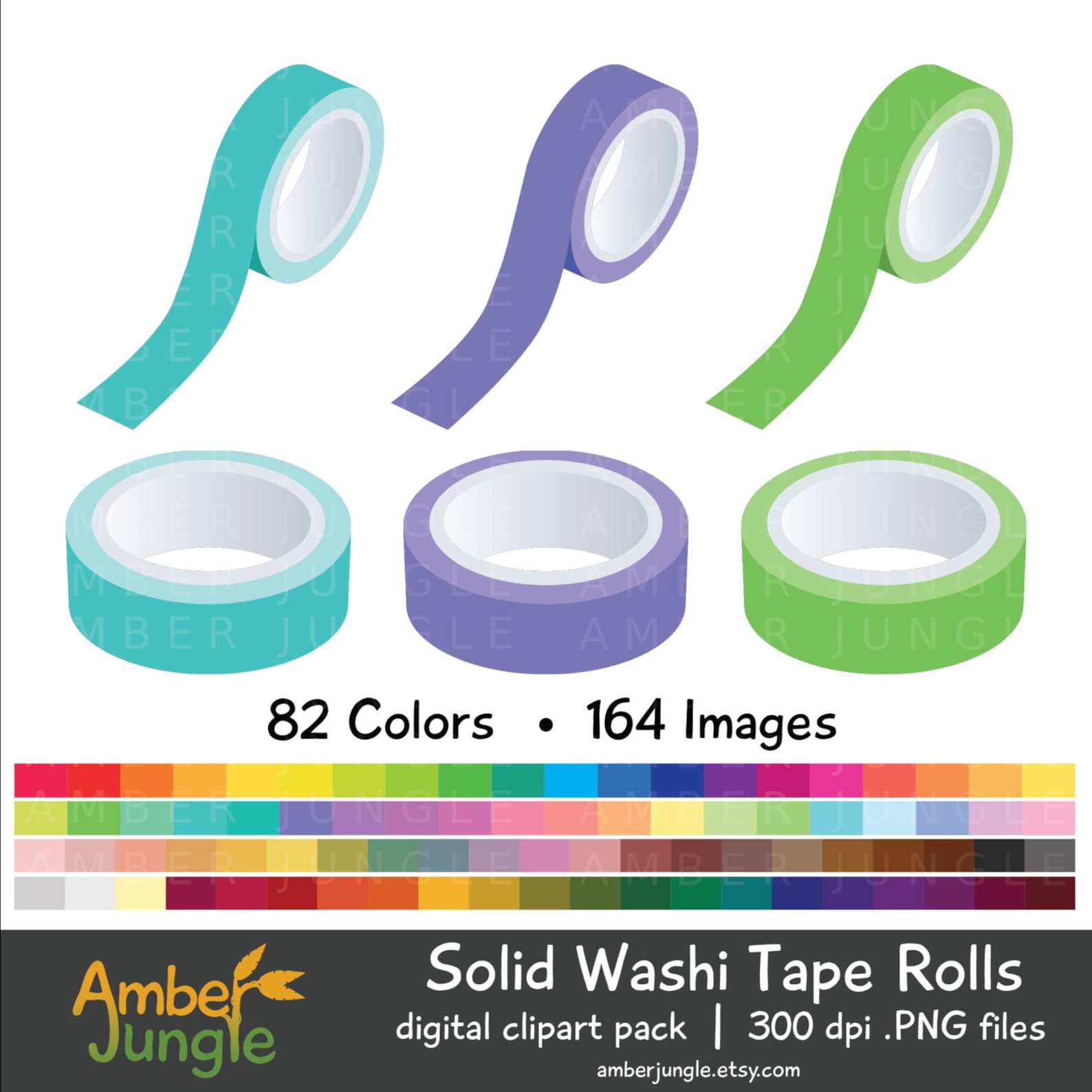 Washi Tape Roll Clipart - Solid Washi Tape Clip Art for Planner ...