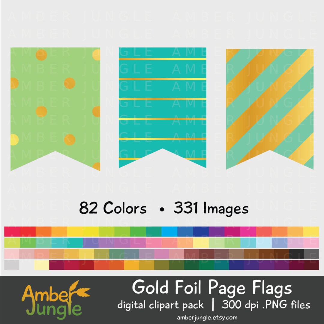 Page Flag Clipart- Gold Foil Page Flag Clip Art for Planner Stickers ...