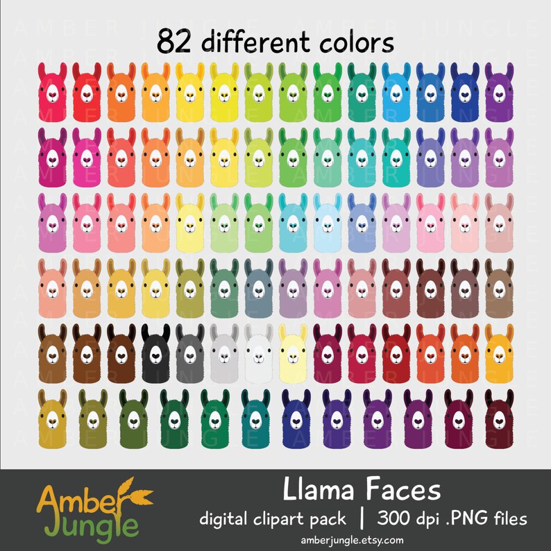 Llama Clipart- Llamas Planner Clip Art- Rainbow Llama Faces for Planner ...