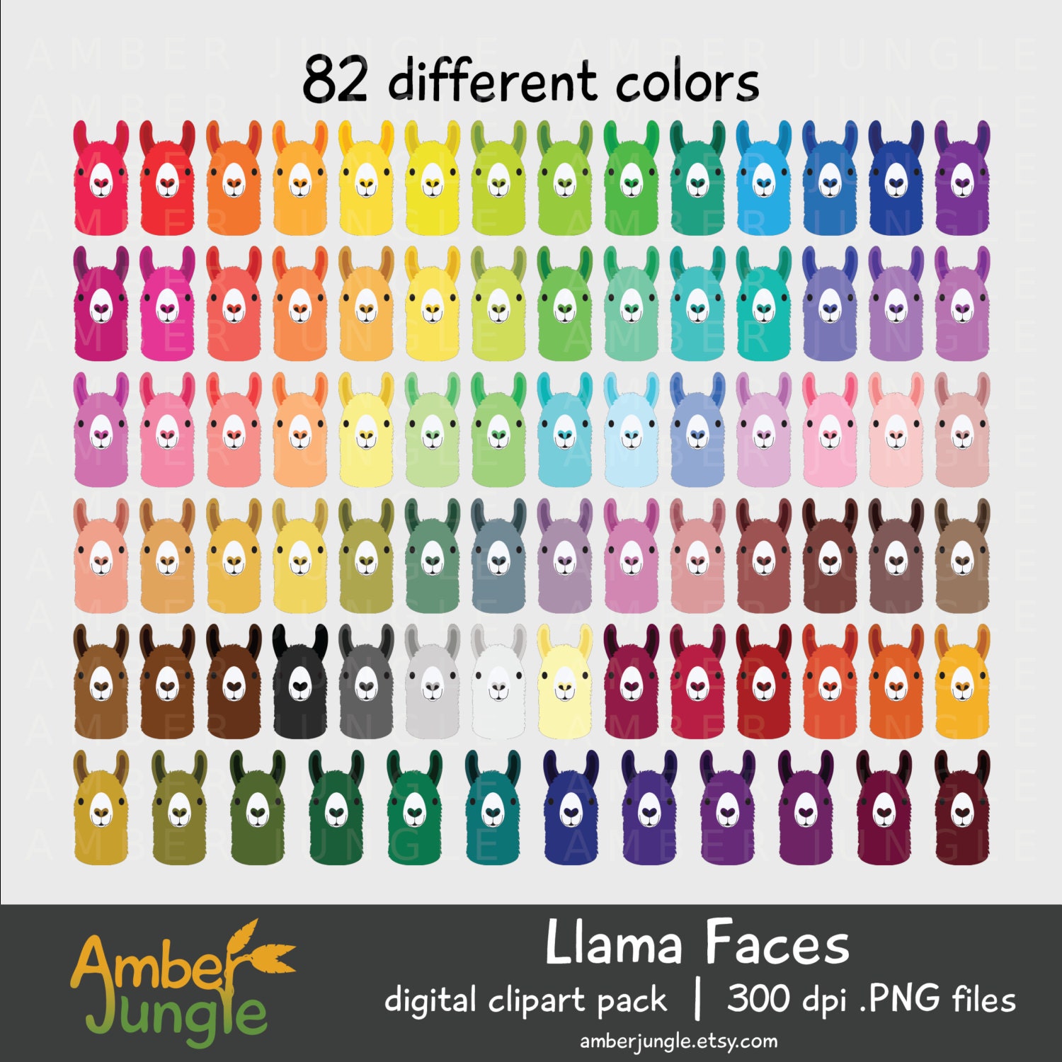 Llama Clipart- Llamas Planner Clip Art- Rainbow Llama Faces for Planner ...