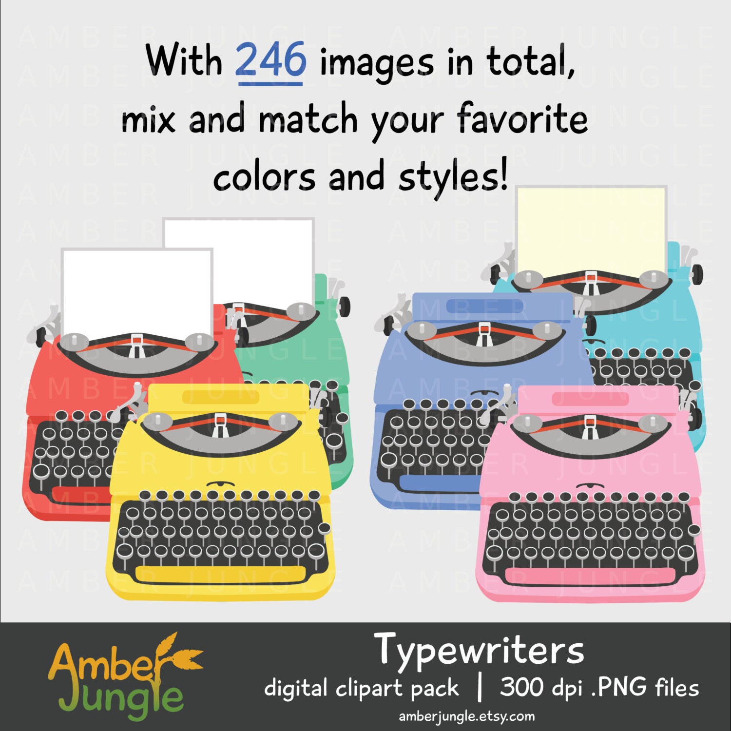 Typewriter Clipart- Rainbow Type Writer Clip Art for Planner Stickers ...