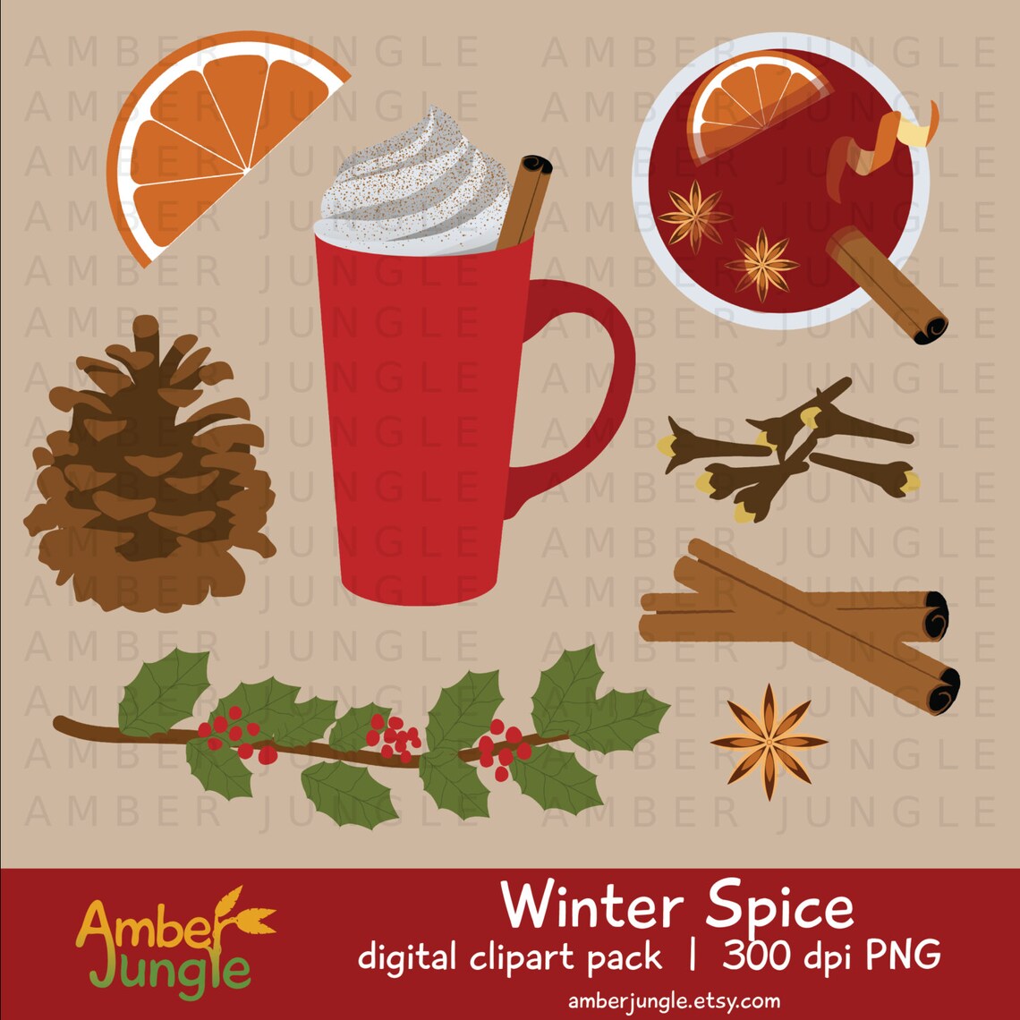 Winter Spice Clipart - Instant Download! Cozy Christmas Food Spices ...