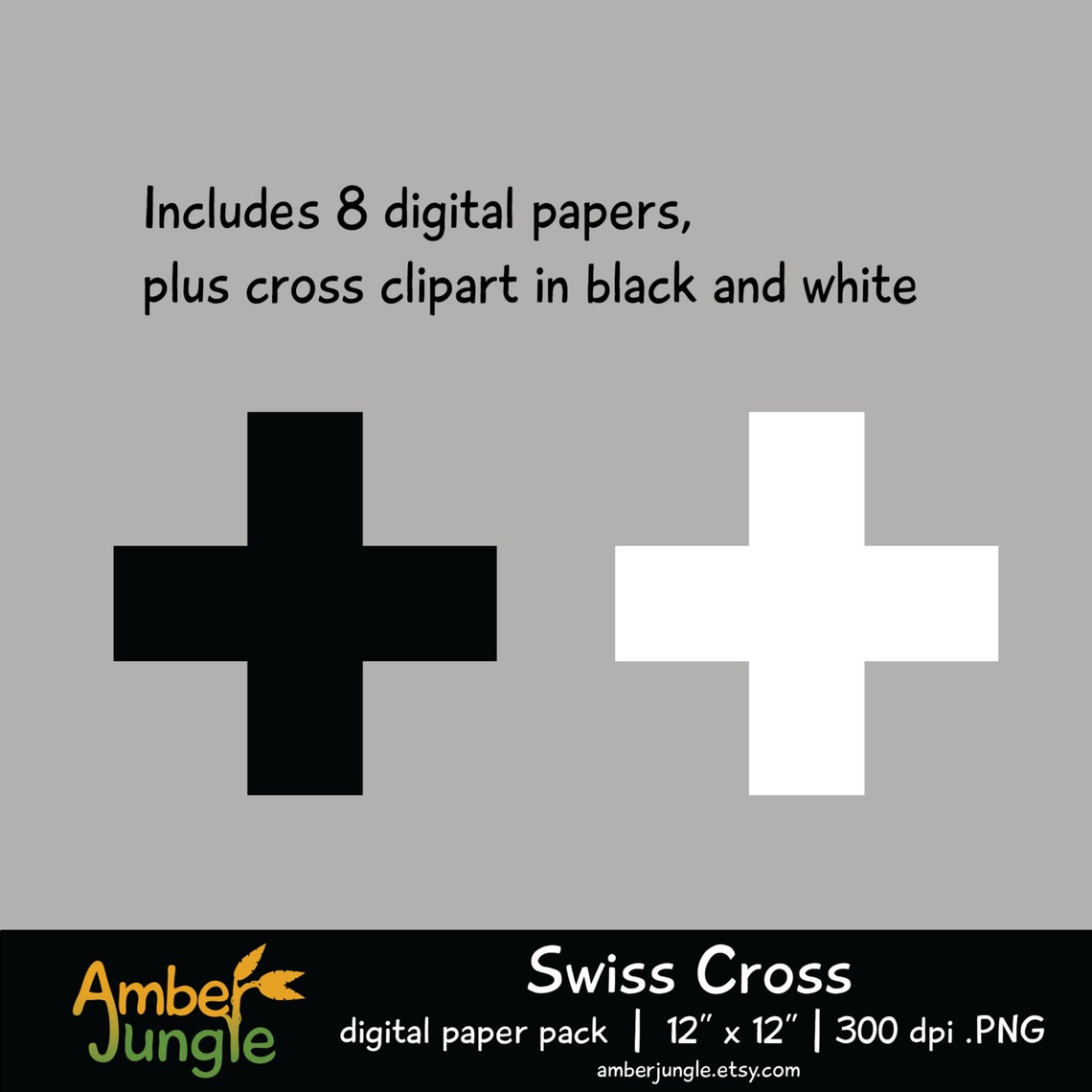 Swiss Cross Digital Paper Pack- Geometric Black and White- Instant ...