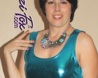 Tank Style Maxi Dress in Faux Leather Look Black Metallic Foil by Suzi ...