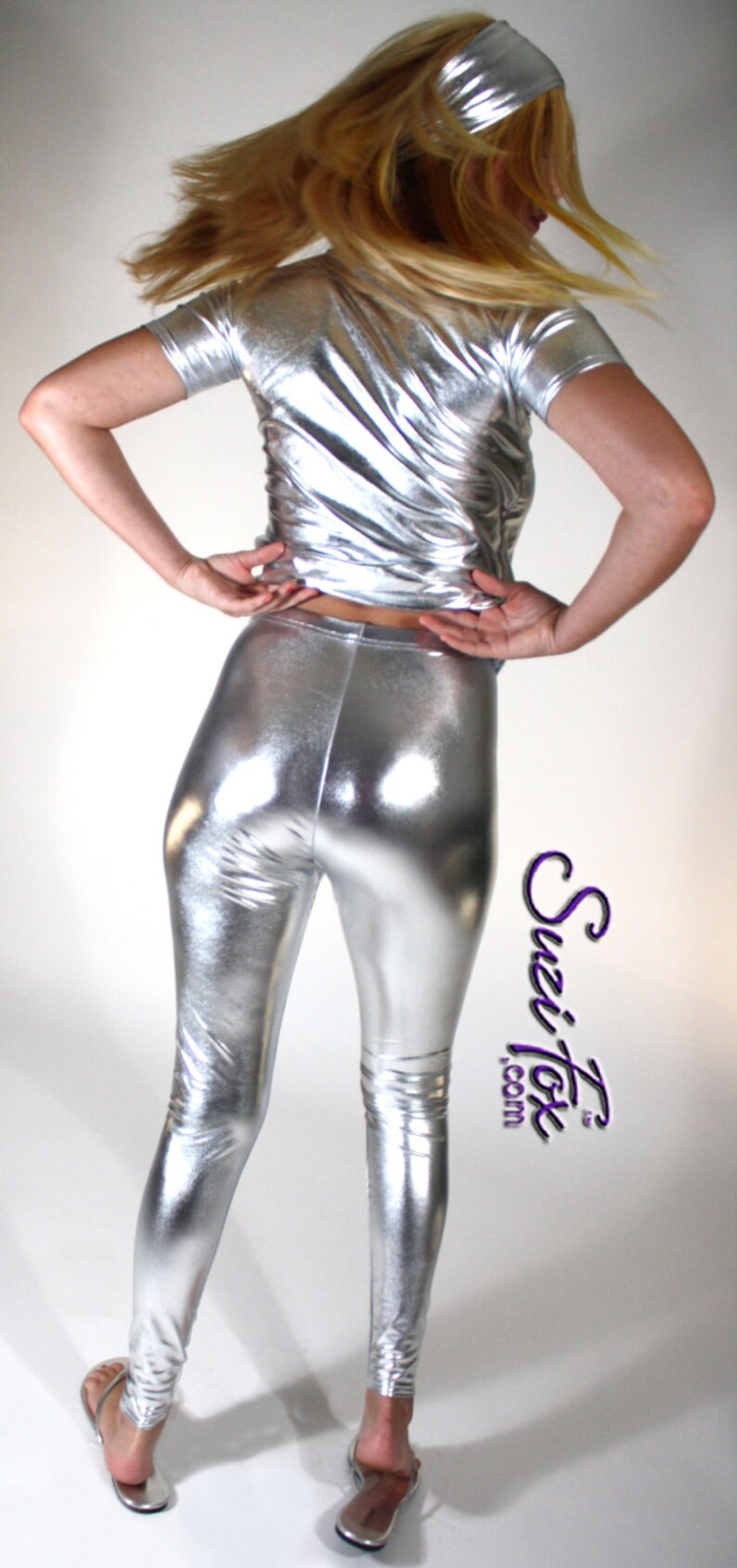 Waist High Leggings by Suzi Fox in Shiny Metallic Foil Coated - Etsy