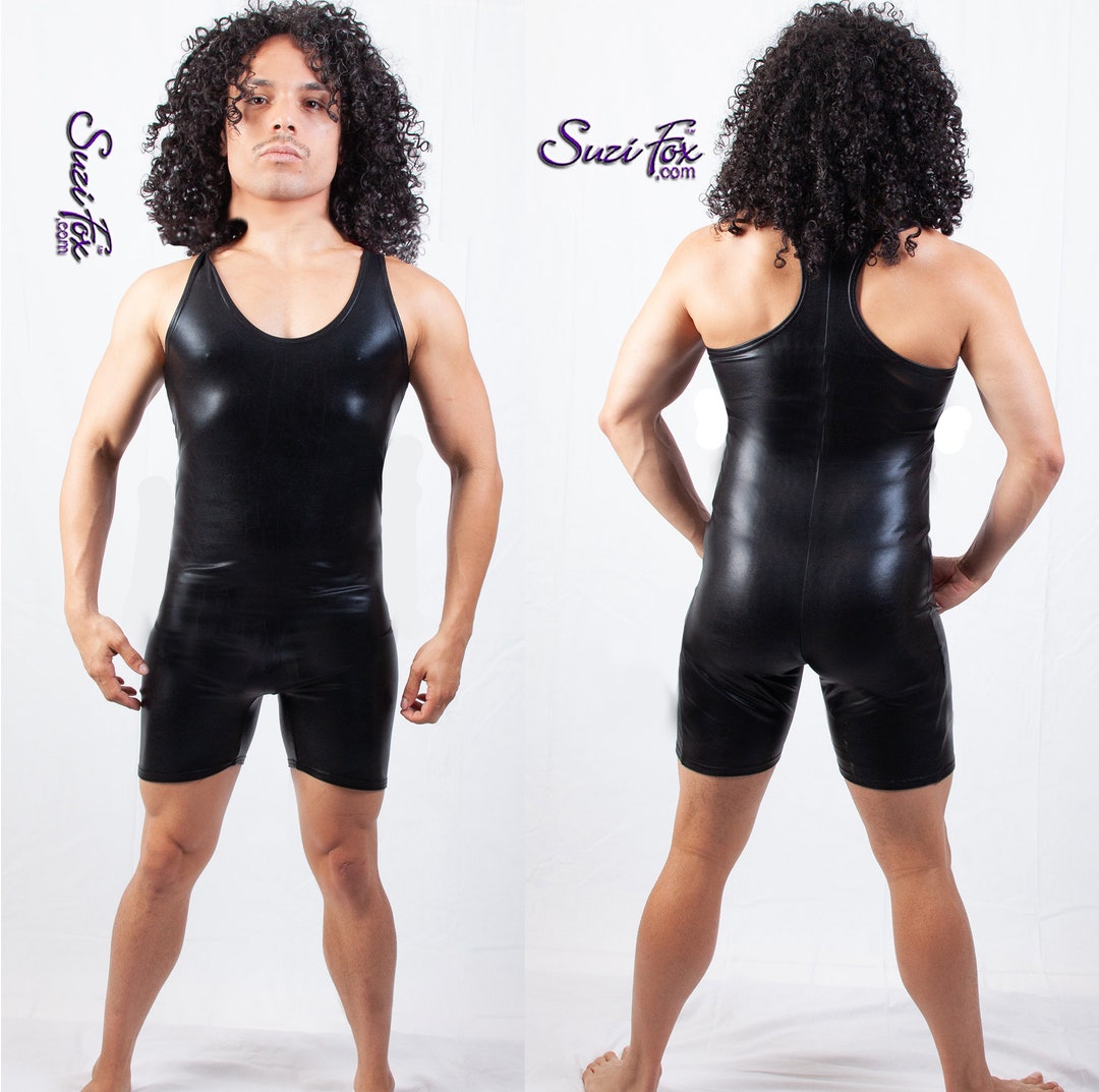 Racerback Singlet Shown in Black Faux Leather Look Metallic Foil ...