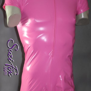Mens Romper Shown in Neon Pink Stretch Gloss Vinyl PVC by Suzi Fox. - Etsy