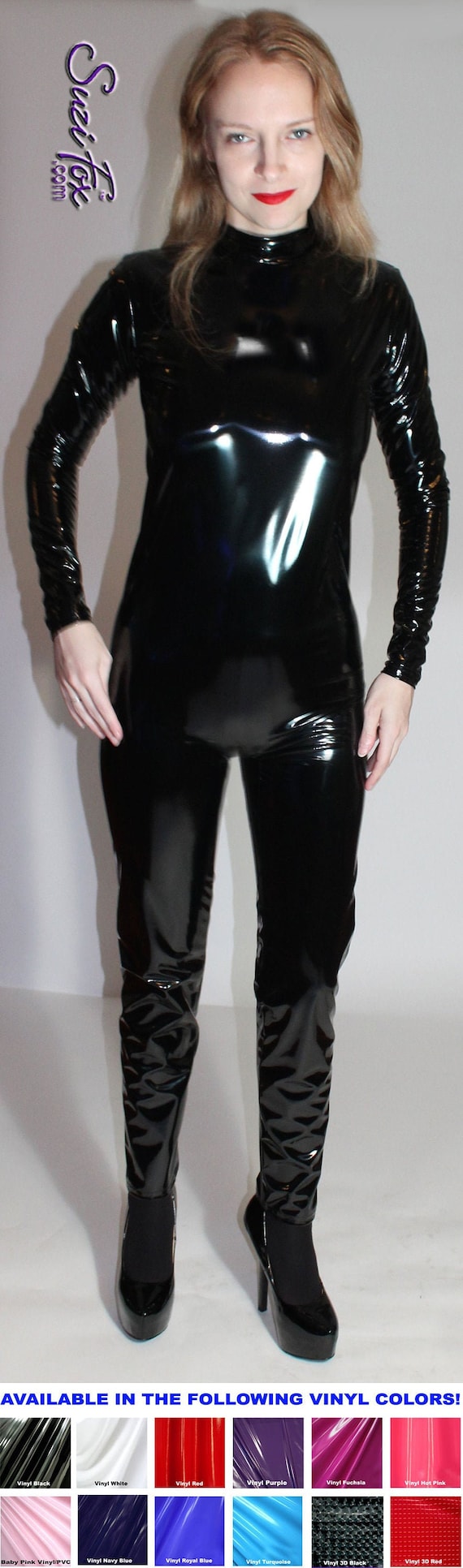 Back Zipper Smooth Front Catsuit In Stretch Gloss Vinyl Pvc Etsy