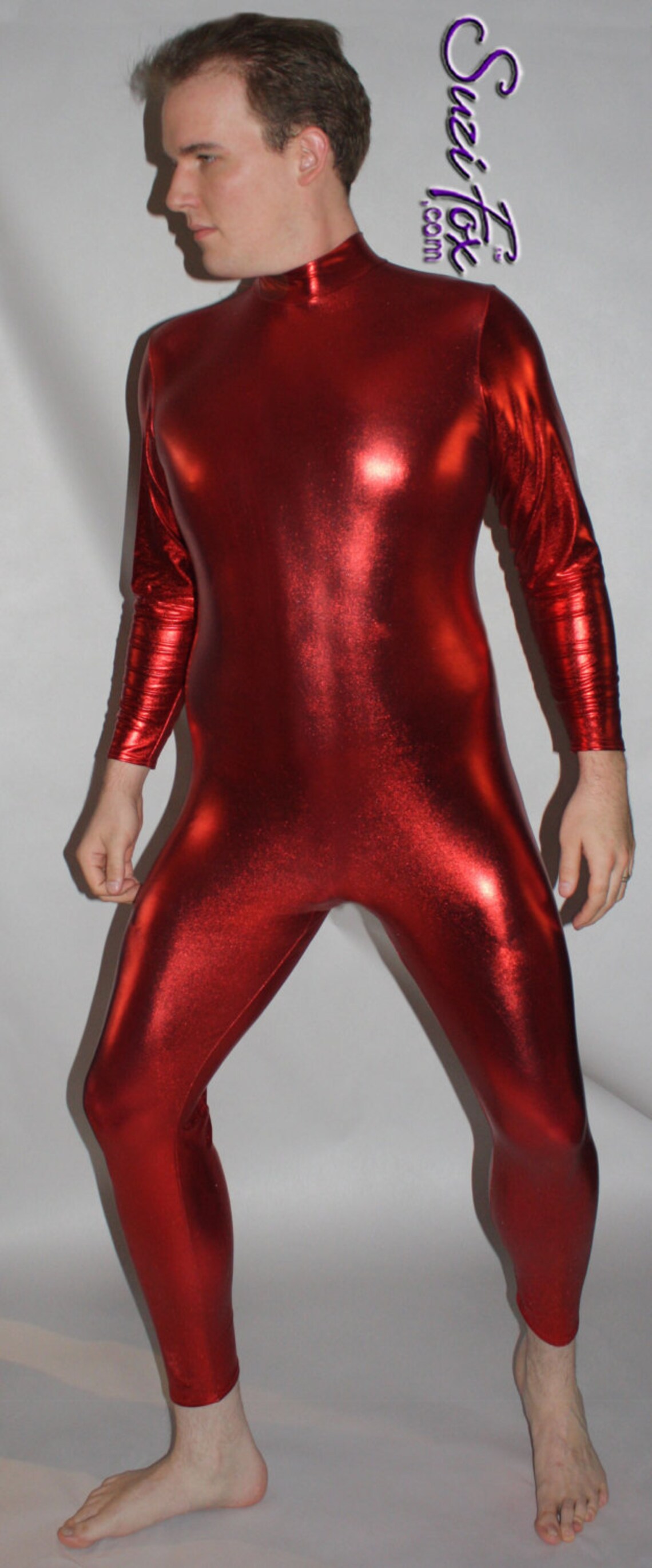 Mens Back Zipper Catsuit Shown in Shiny Gold Metallic Foil - Etsy