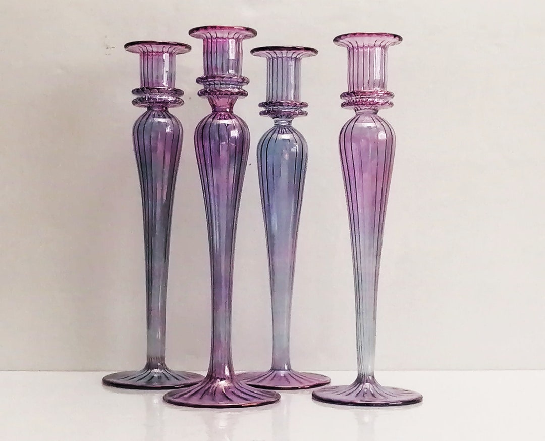 Point a La Vigne Iridescent Glass Candle Holders Set of Four - Etsy