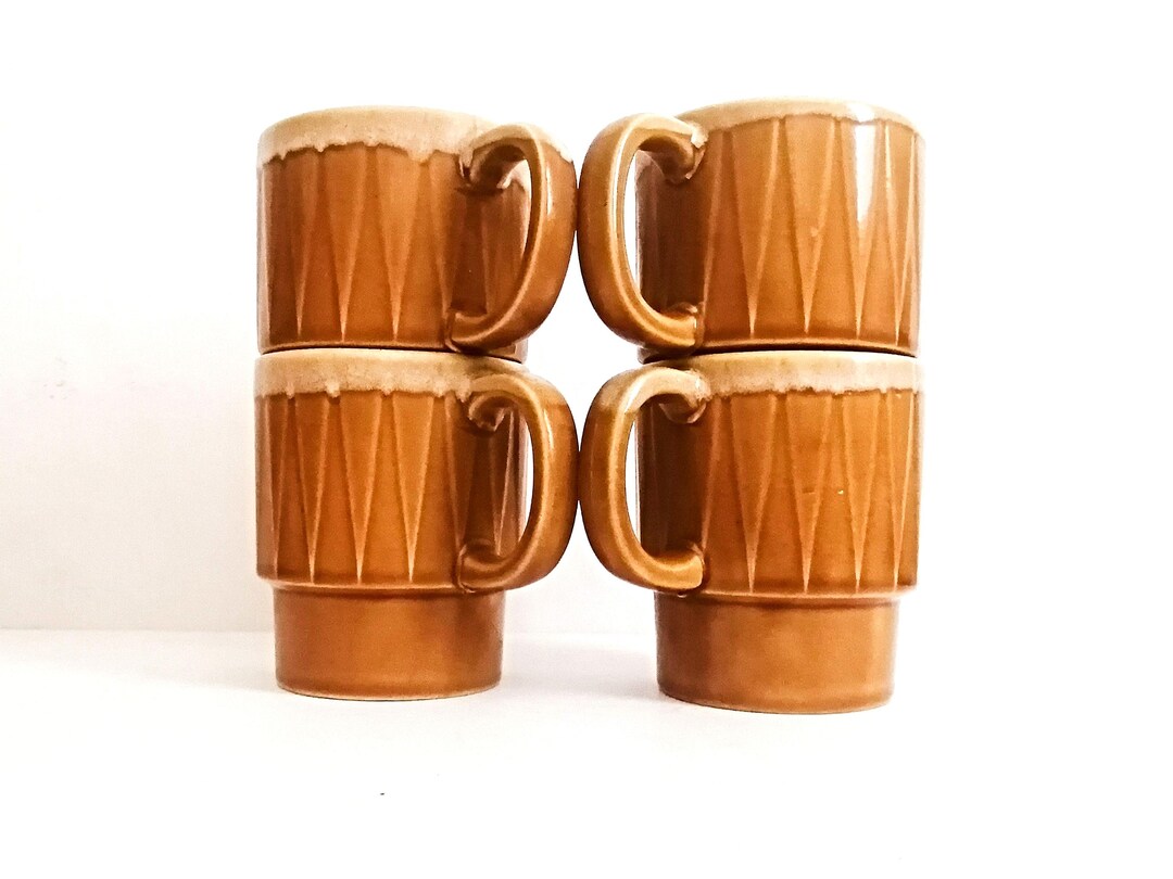 Ceramic Drip Glaze Mugs Stacking Mugs Chevron Design - Etsy