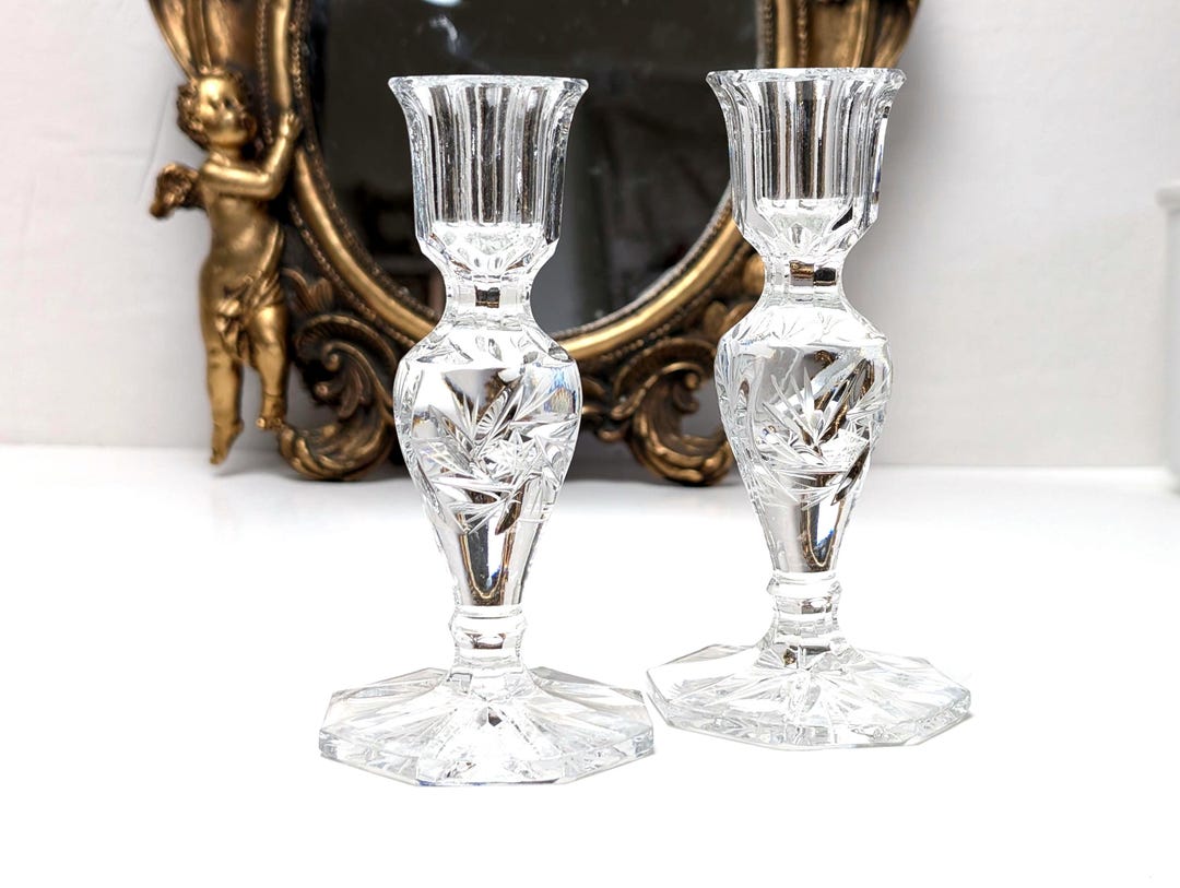 Crystal Candlestick Holders ~ Pinwheel Crystal Candle Holder Pair - Etsy