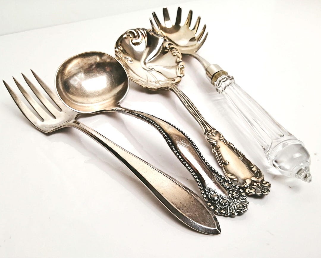 Mixed Silver Plated Serving Utensils Set of Four Holiday Tableware ...