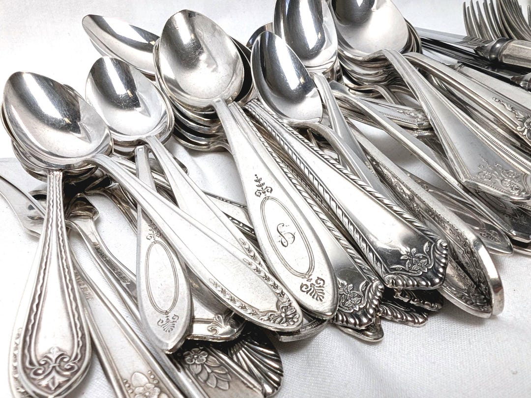 Mixed Silver Plated Cutlery 54 Piece Silverware Set Silver Tableware - Etsy