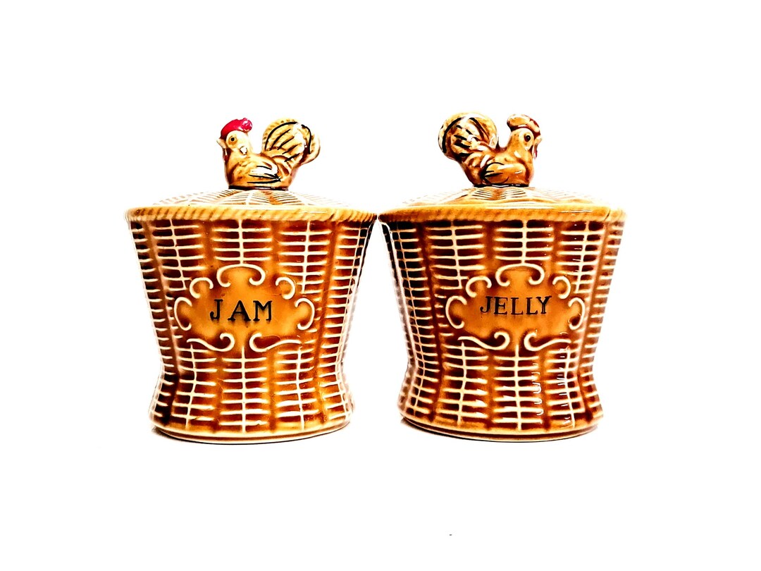 Jam & Jelly Pots With Attached Spoon Made in Japan Wicker Designed ...