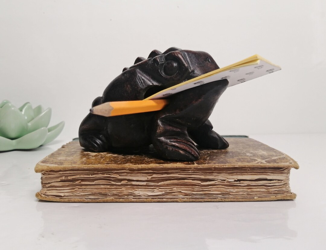 Hand Carved Wooden Percussion Frog Note & Pencil Holder - Etsy