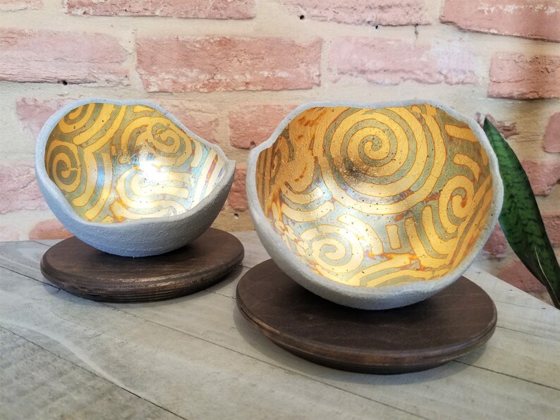 Aztec Gold Metallic Leaf Concrete Bowl Air Plant Candle - Etsy