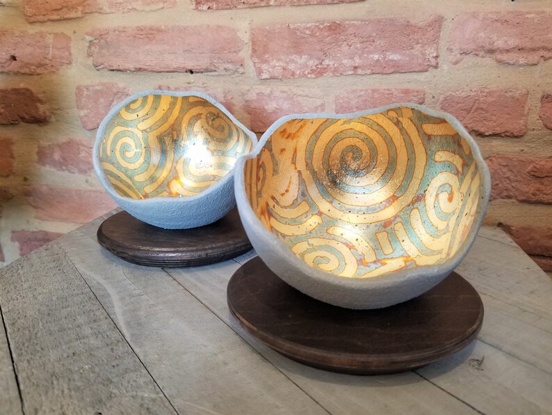 Aztec Gold Metallic Leaf Concrete Bowl Air Plant Candle | Etsy