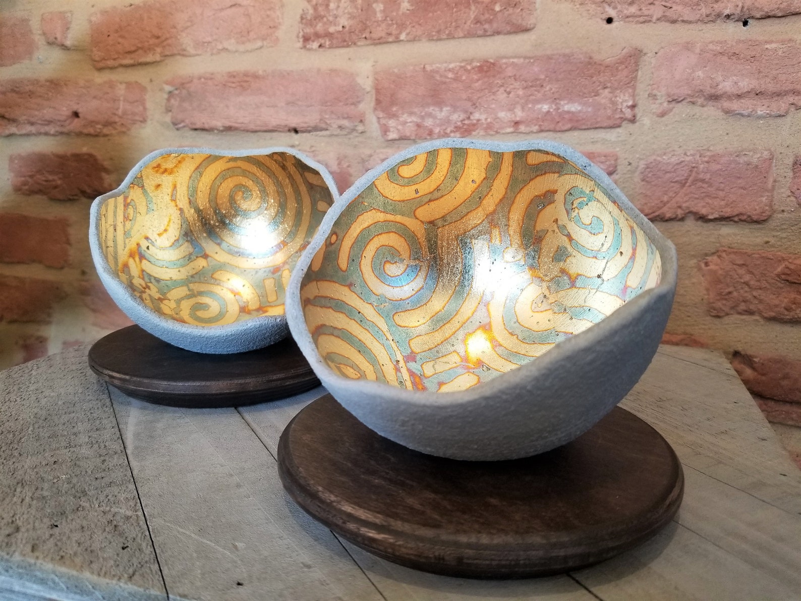 Aztec Gold Metallic Leaf Concrete Bowl Air Plant Candle | Etsy