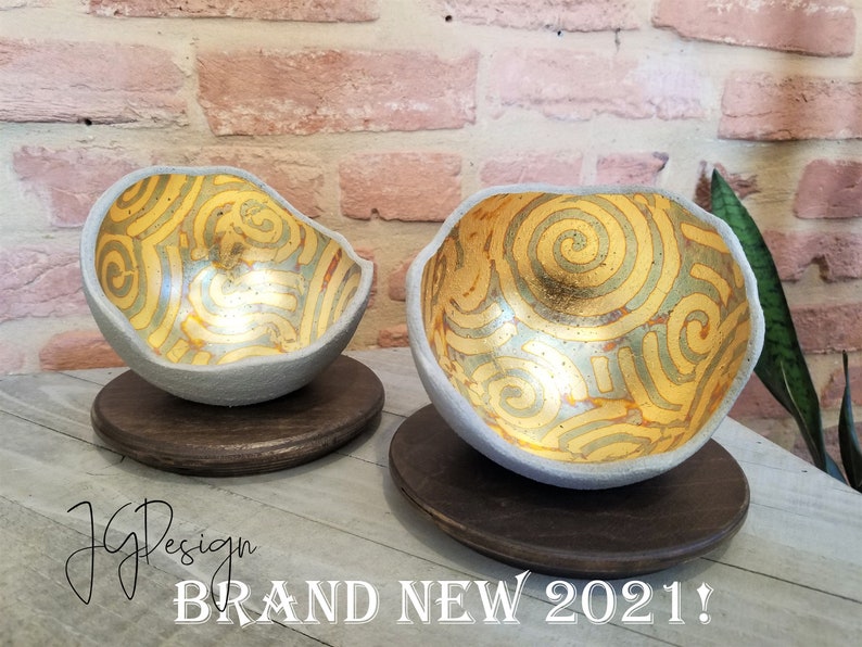 Aztec Gold Metallic Leaf Concrete Bowl Air Plant Candle - Etsy