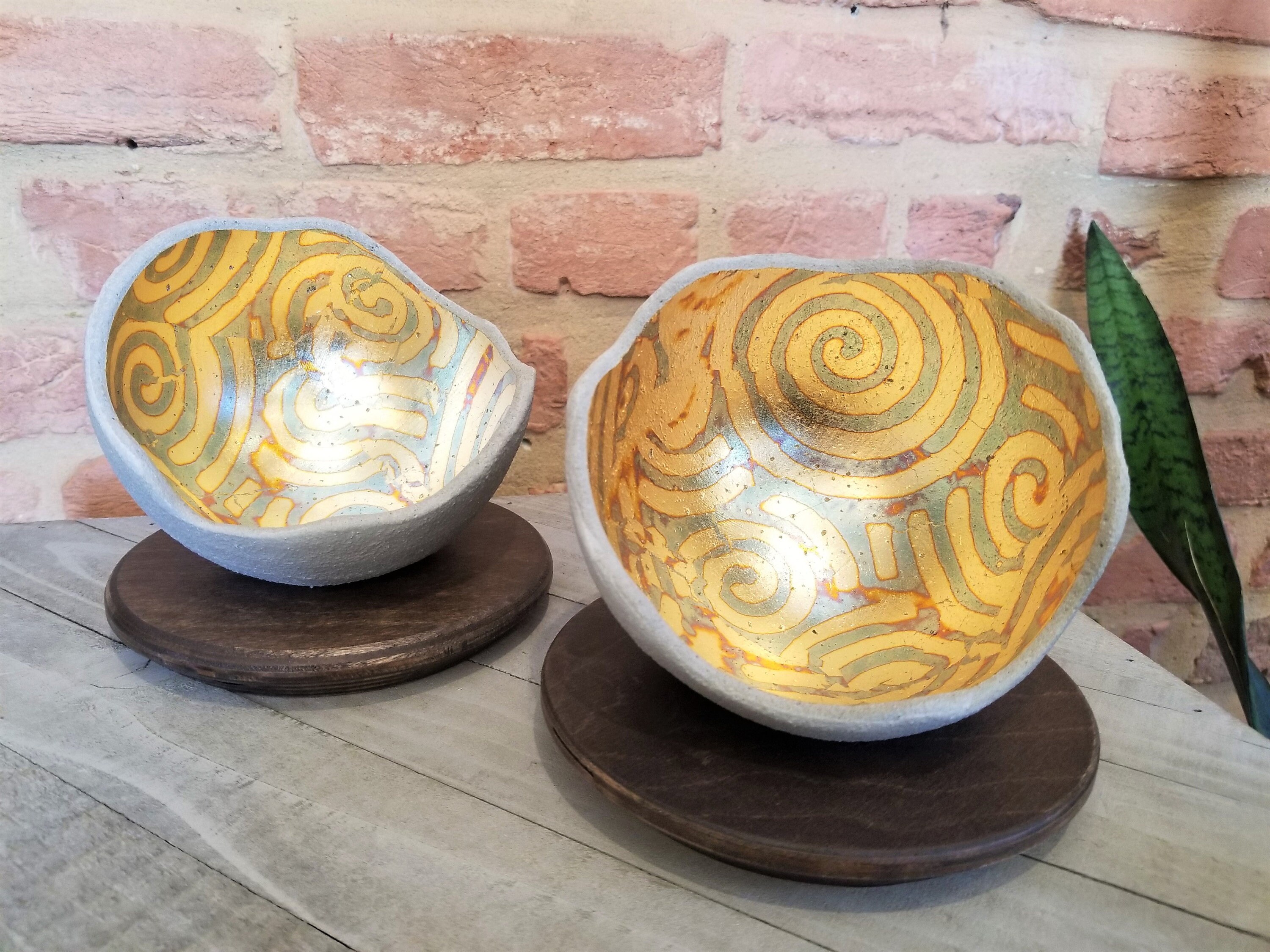Aztec Gold Metallic Leaf Concrete Bowl Air Plant Candle | Etsy