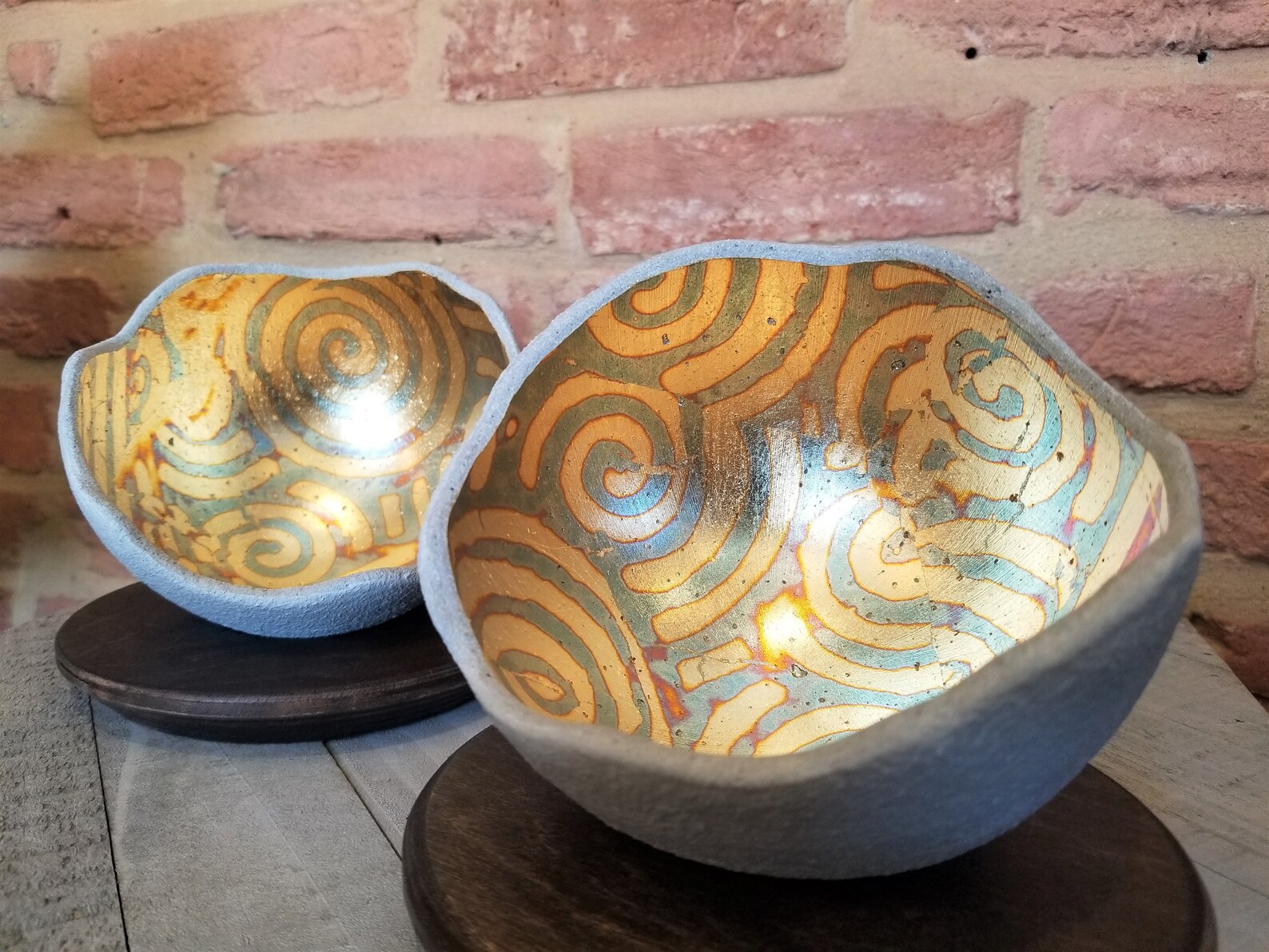 Aztec Gold Metallic Leaf Concrete Bowl Air Plant Candle | Etsy