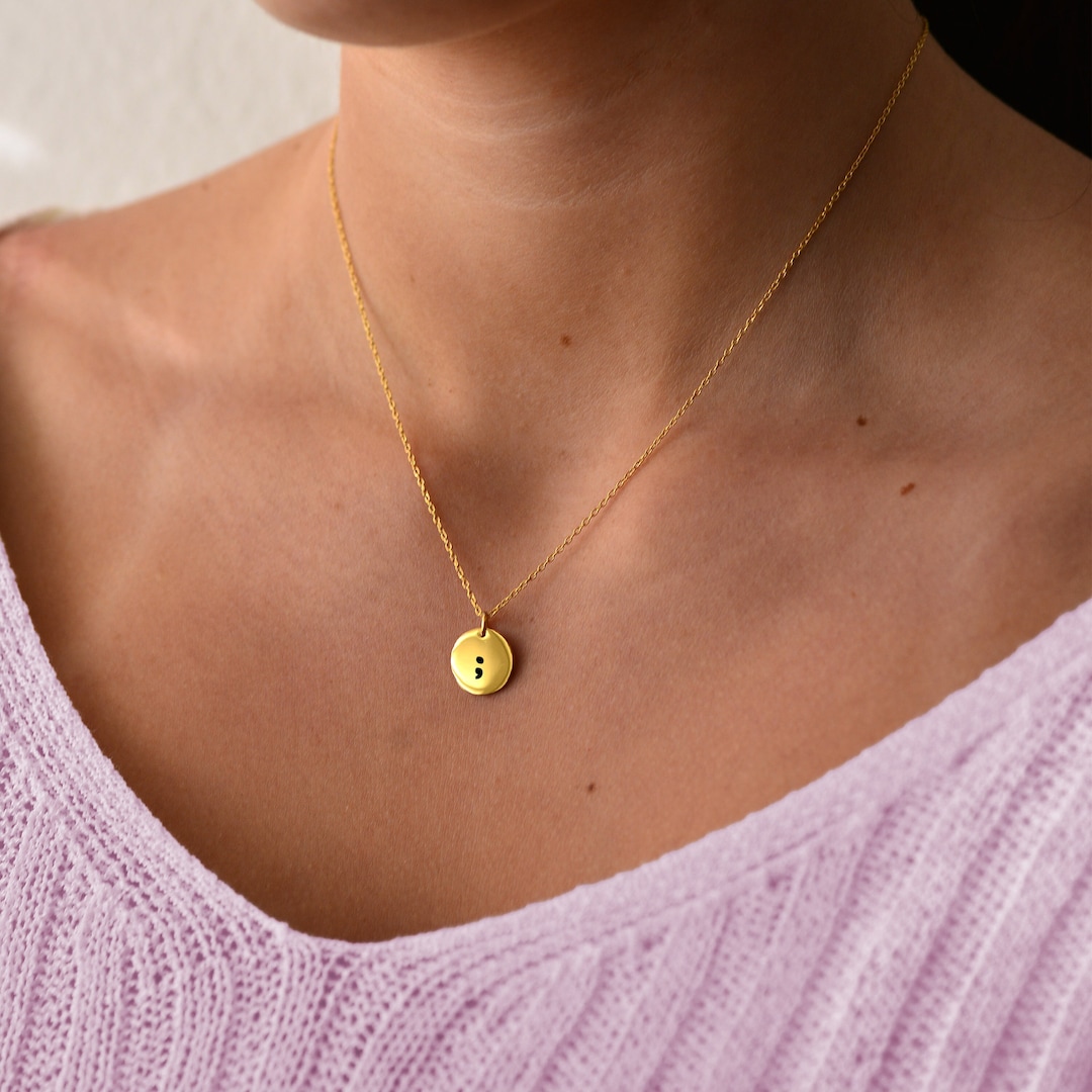SEMICOLON Necklace Disk, Loving Caring Friendship Necklace Mental ...