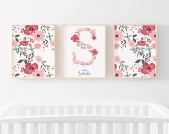 Nursery Prints Letter L Print Floral Nursery print | Etsy