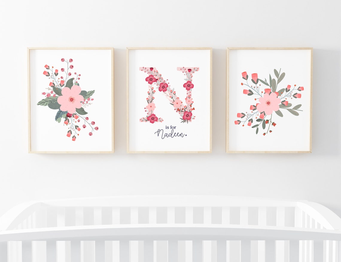 Nursery Prints Floral Nursery Prints Custom Girls Nursery | Etsy