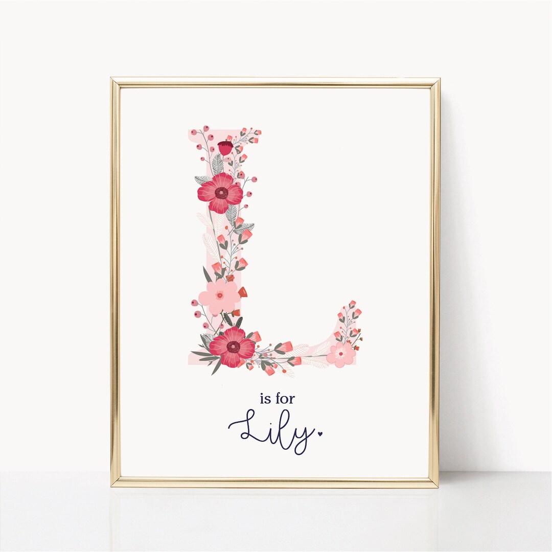 Nursery Prints, Letter L Print, Floral Nursery Print, Personalized ...