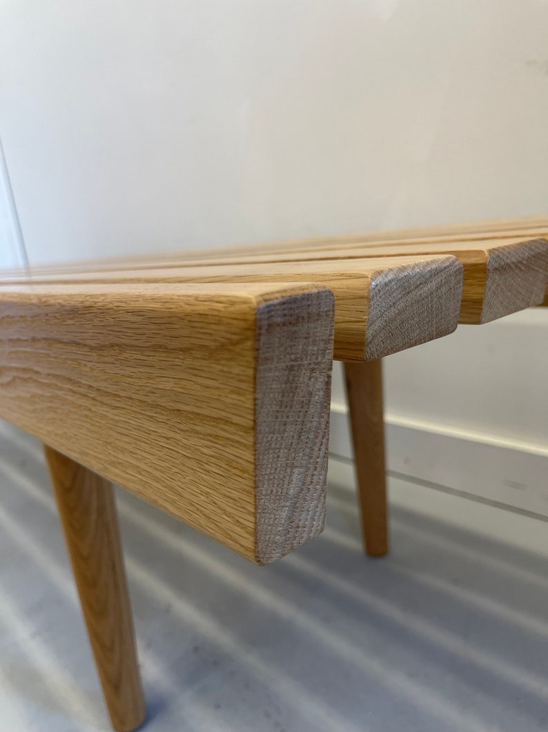 Gorgeous MCM Solid Oak Slat Bench | Etsy