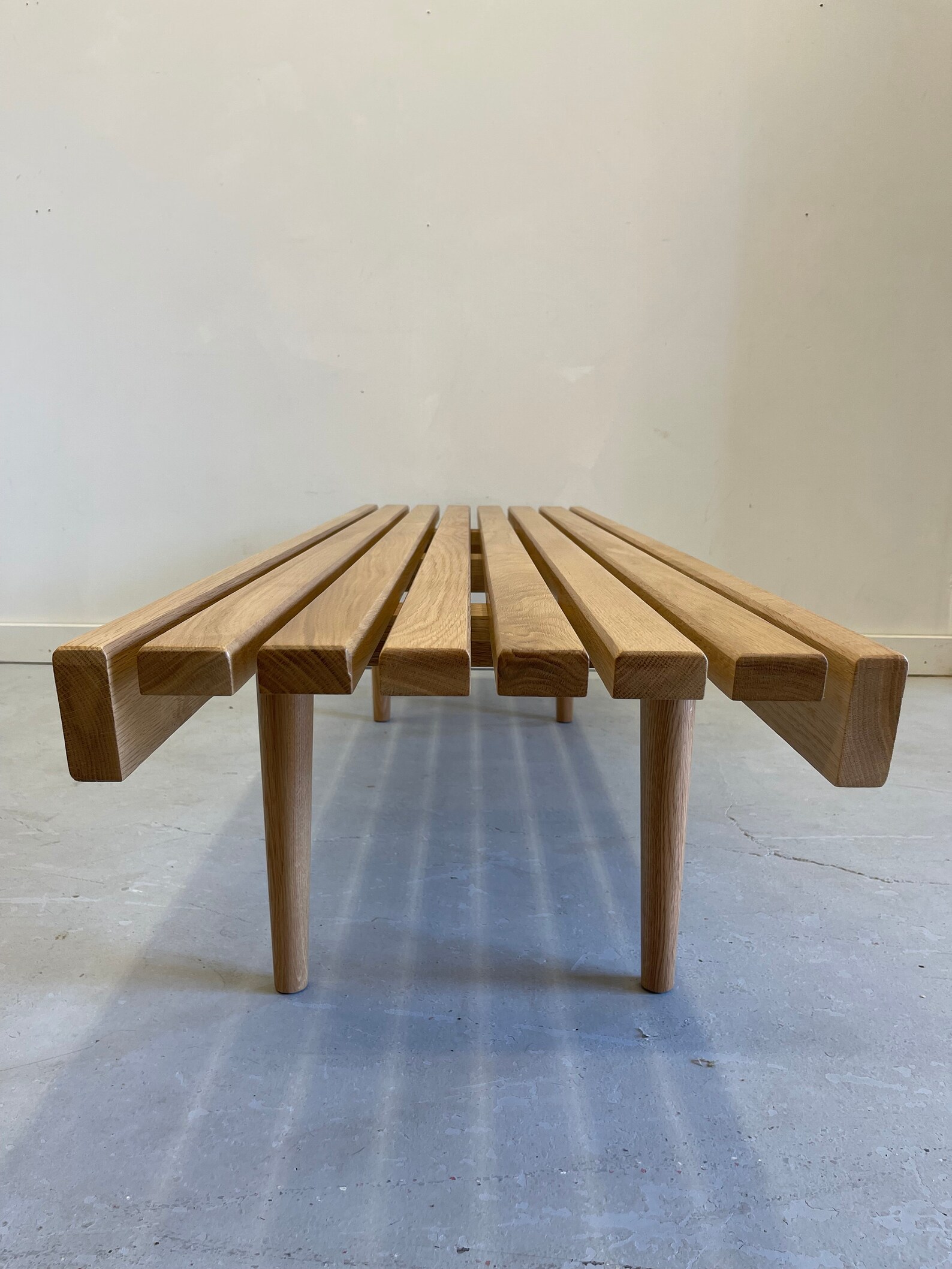 Gorgeous MCM Solid Oak Slat Bench | Etsy