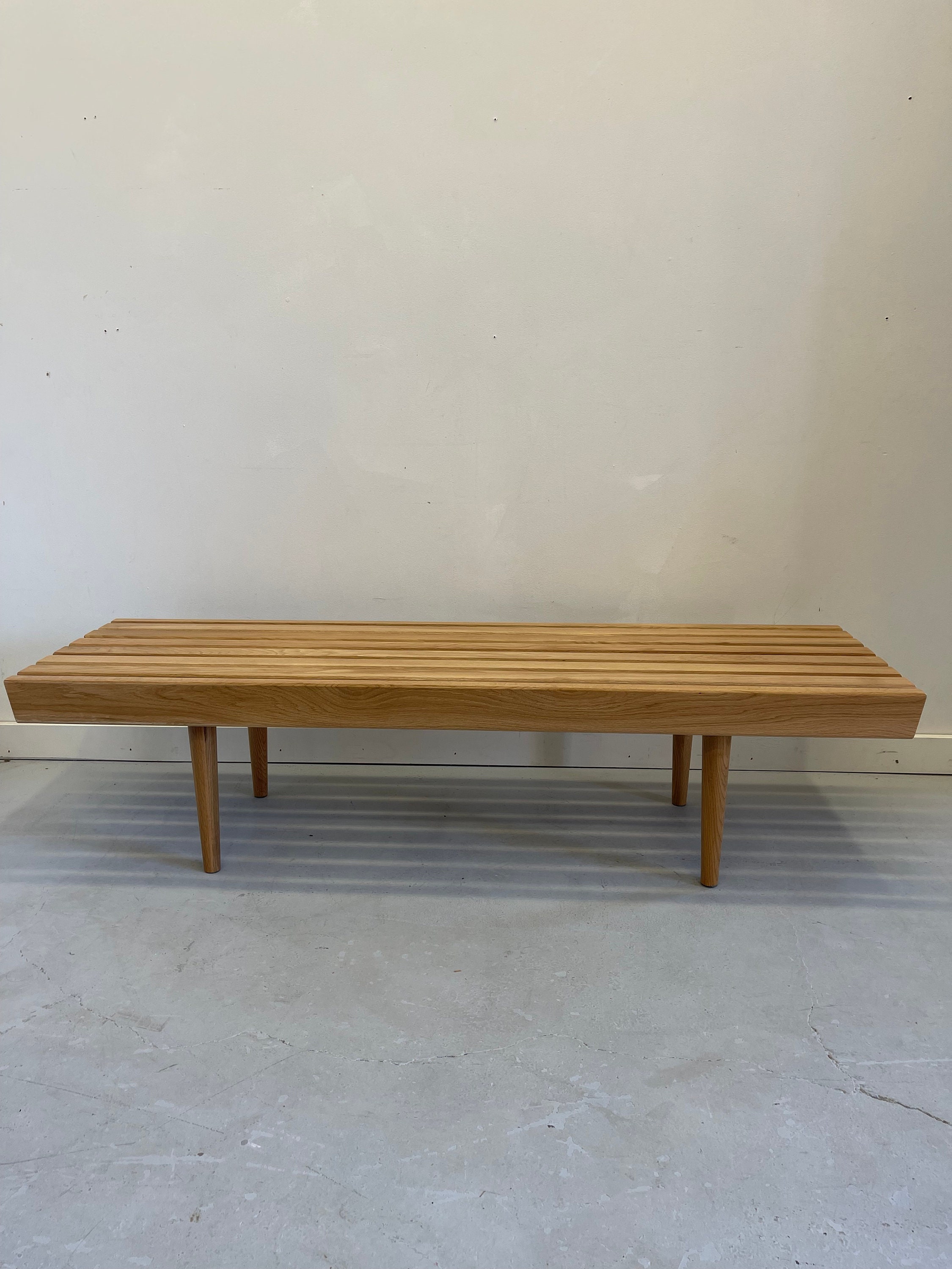 Gorgeous MCM Solid Oak Slat Bench - Etsy