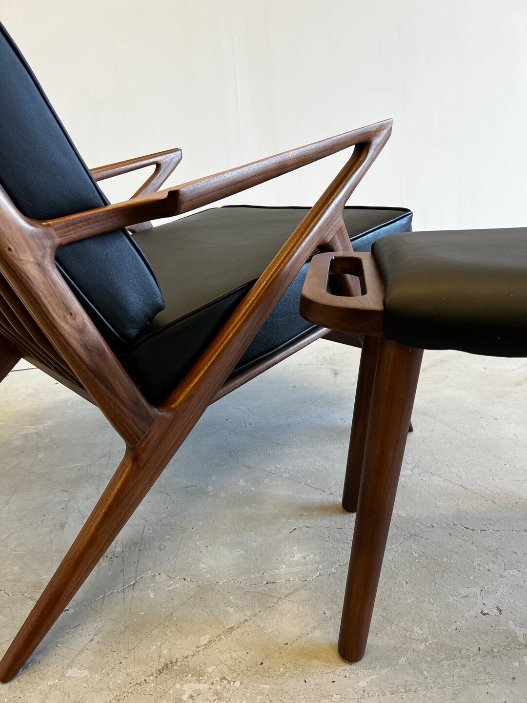 Handmade Solid Walnut Z Chair & Ottoman in Natural Leather - Etsy