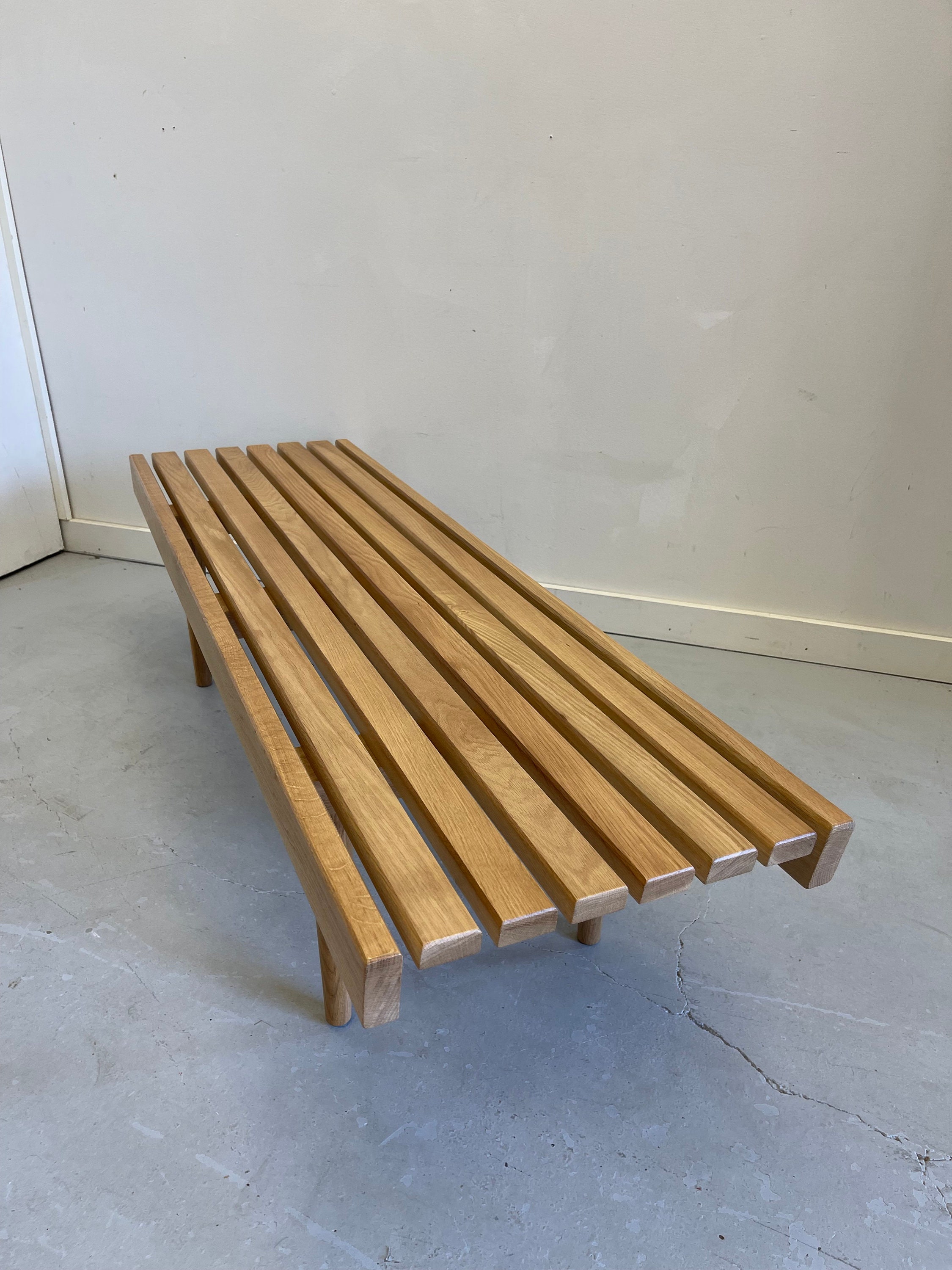 Gorgeous MCM Solid Oak Slat Bench - Etsy