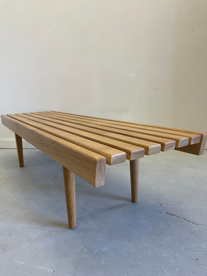 Gorgeous MCM Solid Oak Slat Bench | Etsy