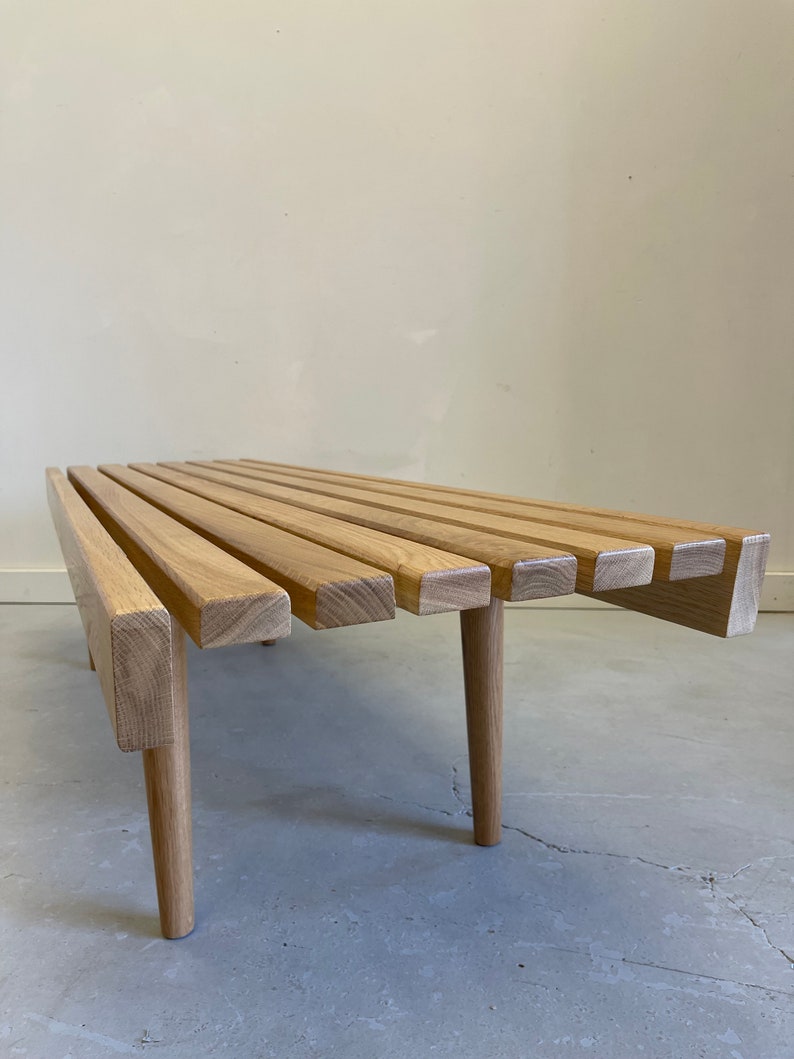 Gorgeous MCM Solid Oak Slat Bench | Etsy