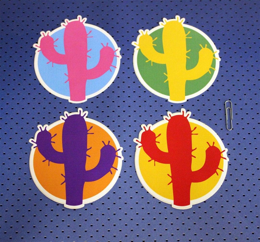 4 Colored Cacti Bumper Sticker Set - Etsy