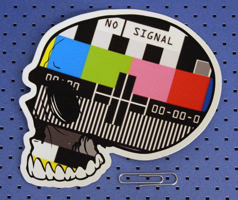 No Signal TV Screen Skull Bumper Sticker - Etsy