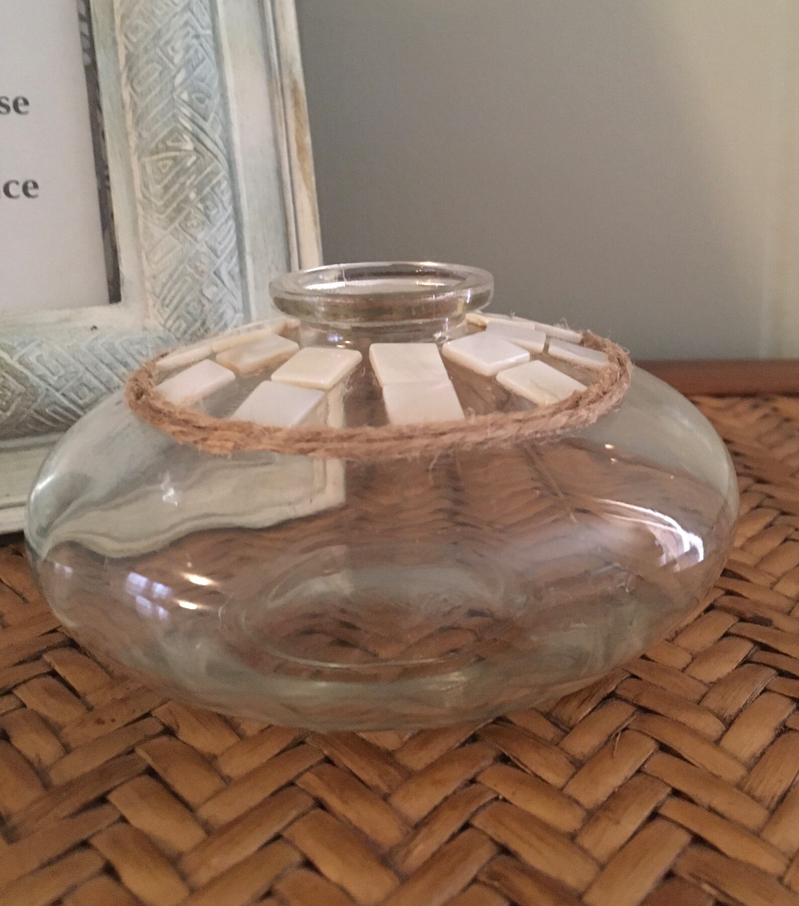 Clear Glass Round Container With Mother of Pearl and Jute - Etsy