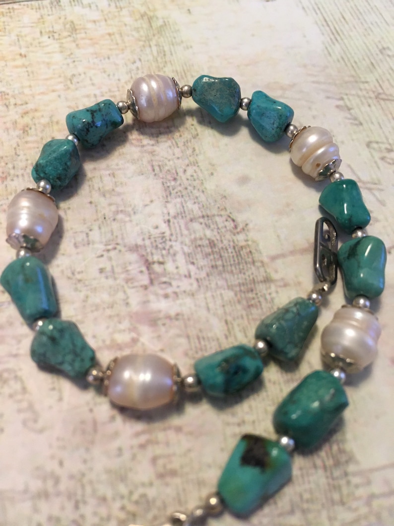 Turquoise and Freshwater Pearl Bracelet - Etsy