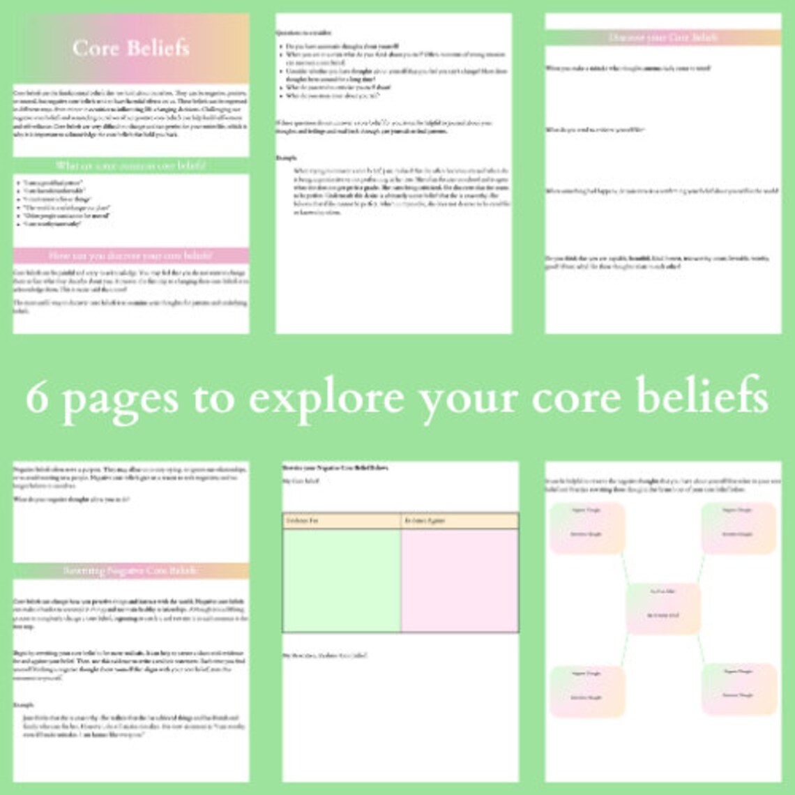 Changing Core Beliefs Worksheets, Therapy Worksheet, Counseling ...