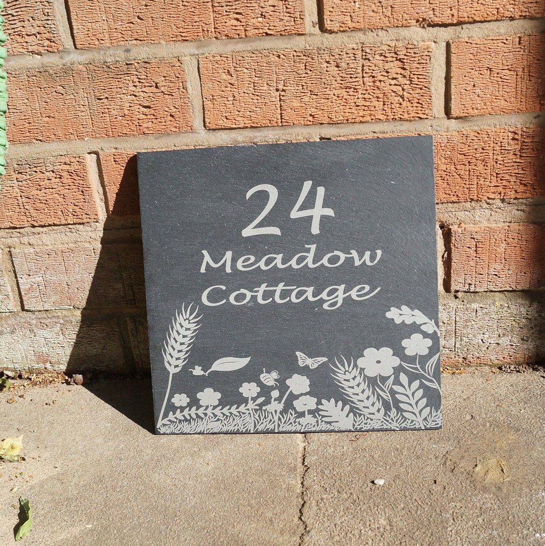 Slate House Sign, Meadow House Sign, Floral House Number, Shed Sign ...